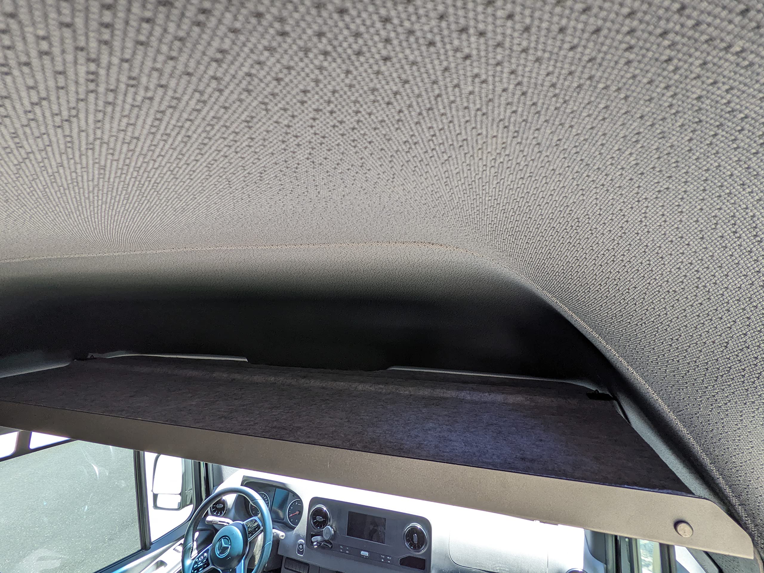 White Top Adventures 2019-2023 Mercedes Sprinter Van All Aluminum Headliner Shelf Curtain Rod and Carpet Included