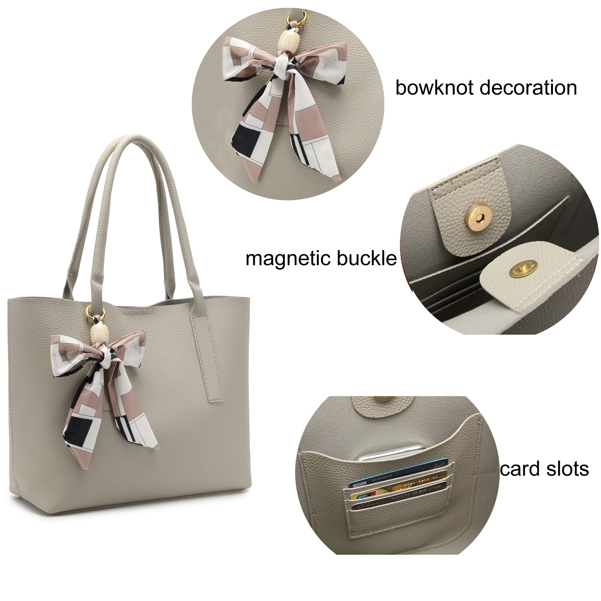 Soft Pebbled Faux Leather Tote Shoulder Bag with Bowknot Large Capacity Satchel Handbag Purse