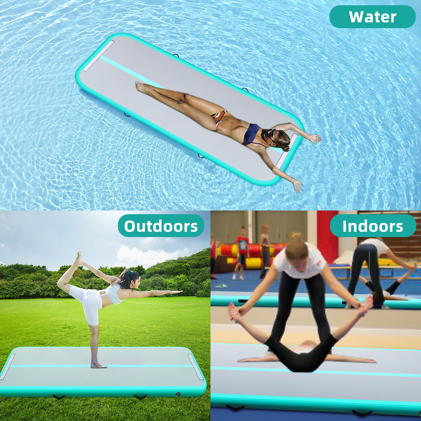 TONKOUM Air Gymnastics Track Tumbling Mat Inflatable 10ft 13ft 16ft 20ft Flooring Mat Yoga Training Mat 4 In Thickness for Home/Training/Cheerleading/Yoga/Water Fun