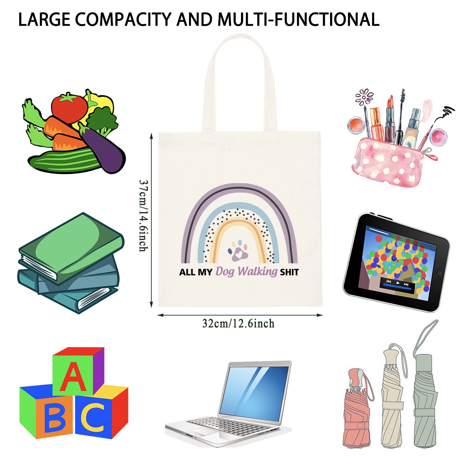 TSOTMO Dog Walker Gift All My Dog Walking Shit Boho Rainbow Design Dog Walking Accessories Tote Bag (DogWalking shit tote)