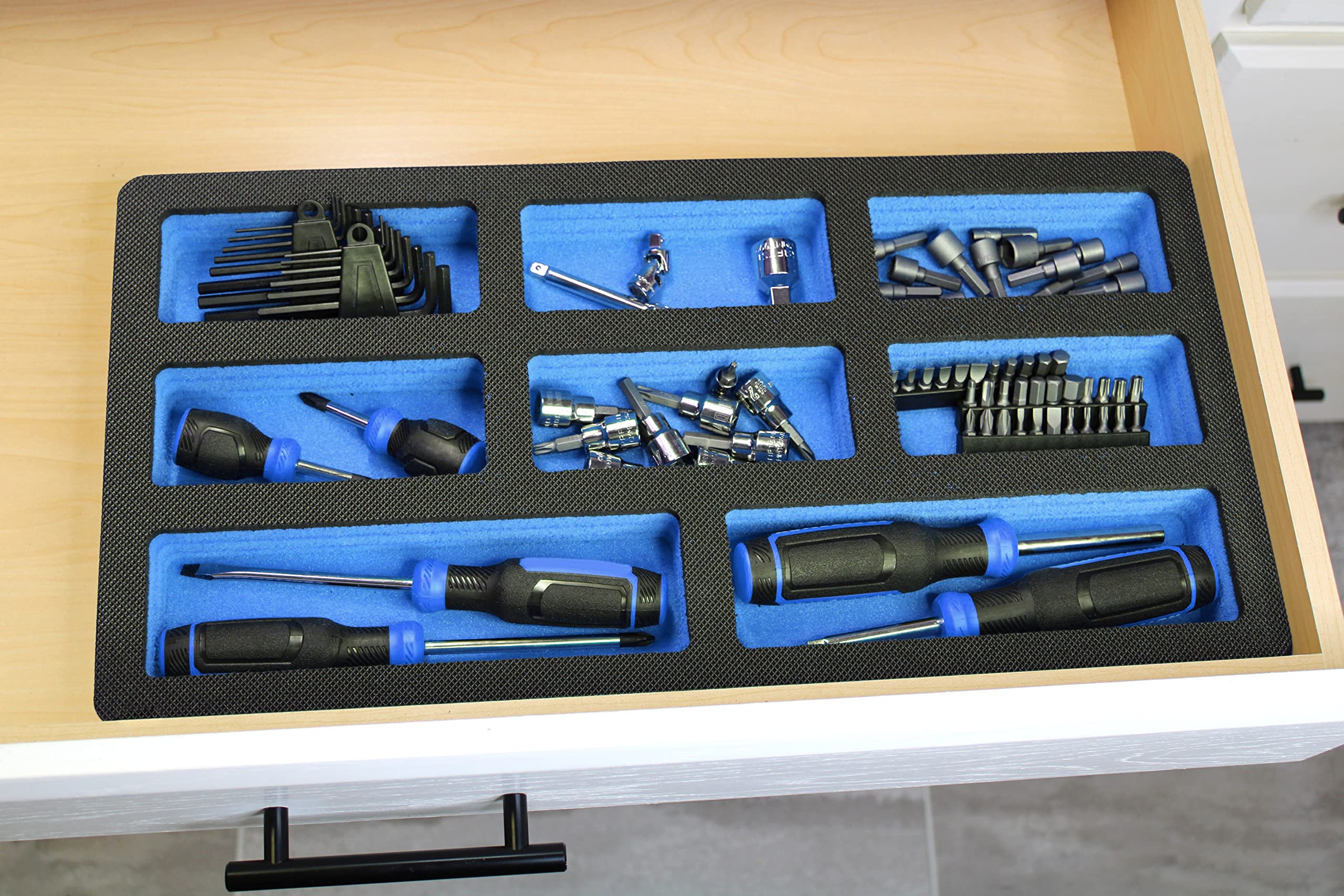 Polar Whale Tool Drawer Organizer Insert Blue and Black Durable Foam Strong Non-Slip Anti-Rattle Bin Holder Tray 20 x 10 Inches 8 Pockets Fits Craftsman Husky Kobalt Milwaukee and Many Others
