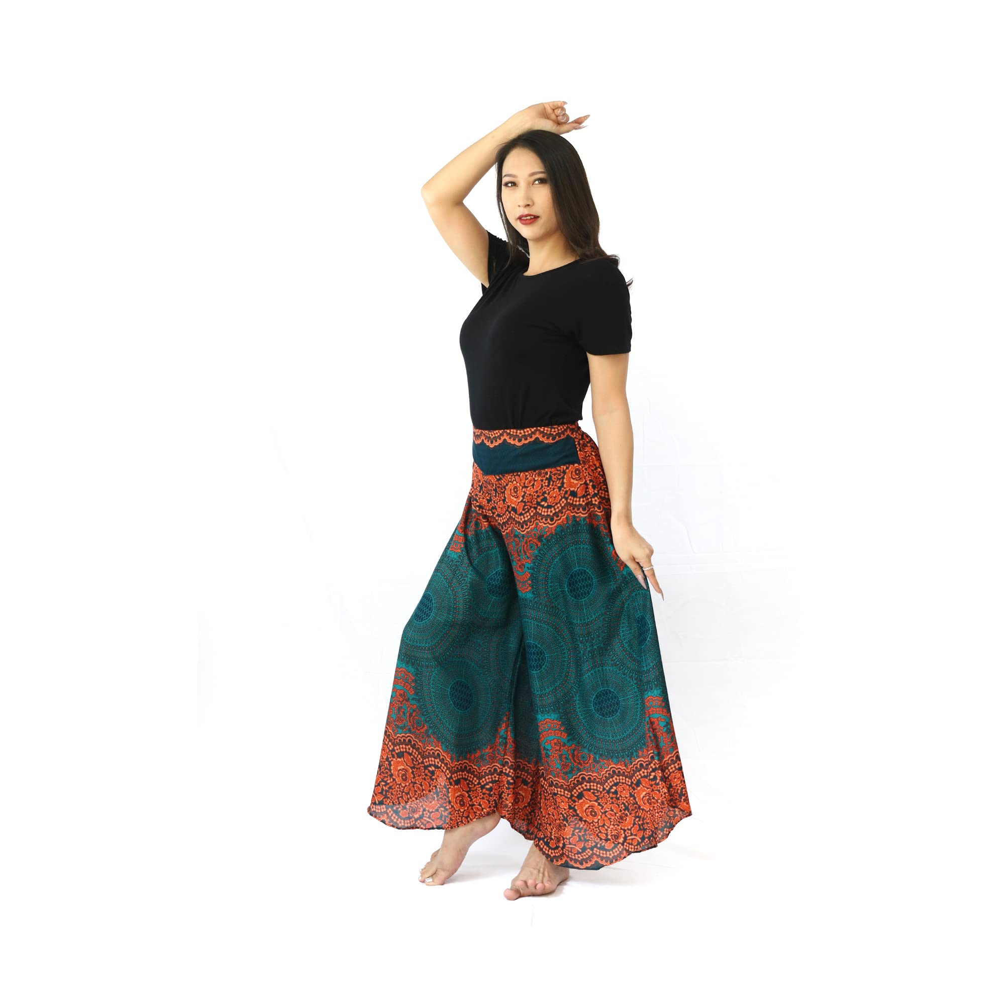 Women's Wide Leg Palazzo Pants Light Weight Loose Comfy Boho Flare Harem Trouser Perfect for Yoga (Blue Sea Mandala)
