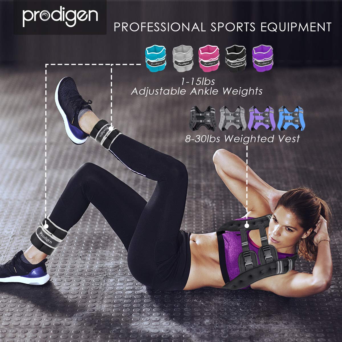 Prodigen Adjustable Ankle Weights Set for Men & Women Ankle Wrist Weight for Walking, Jogging, Gymnastics (Black, 5lbs x2)