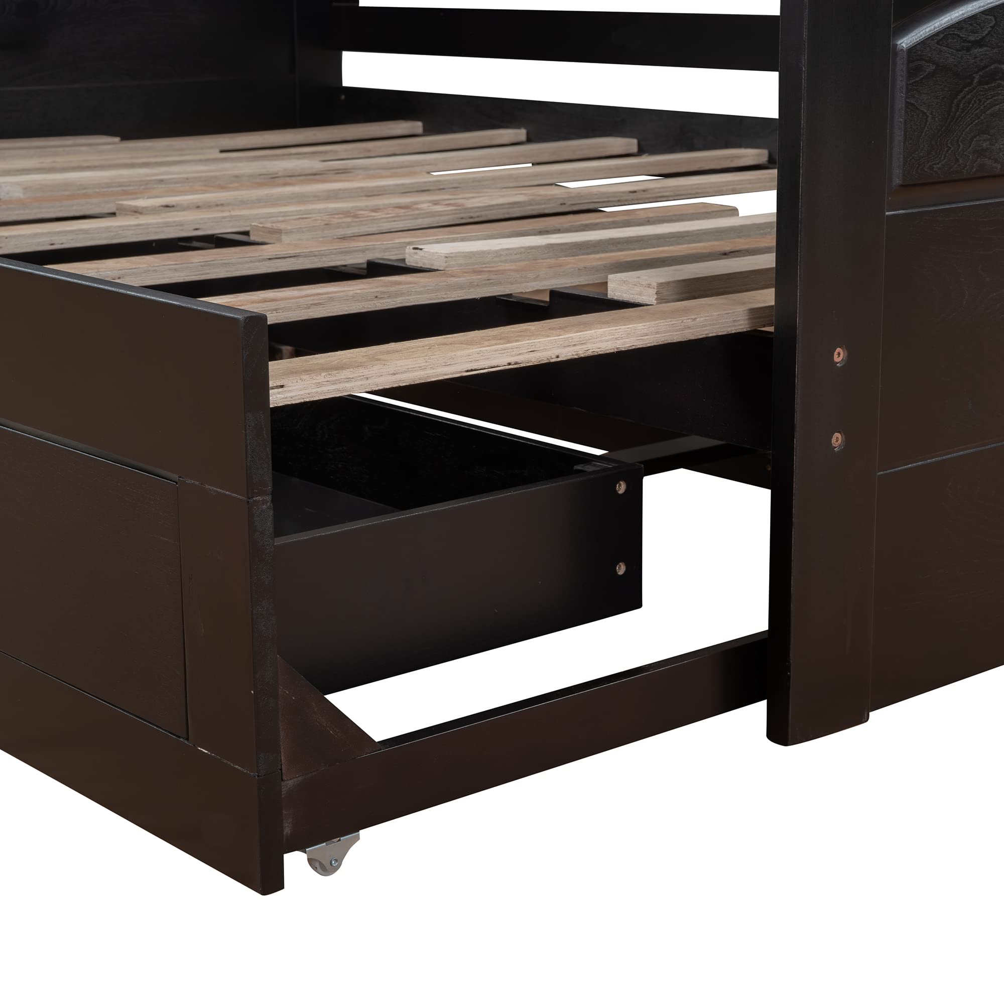 SOFTSEA Twin to King Extendable Daybed with Drawers, Wood Twin Daybed King Size Sofa Bed for Living Room Bedroom (White)