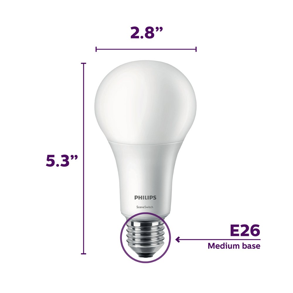 Philips LED High Lumen 3-Way Frosted A21 Bulb, Non-Dimmable, EyeComfort Technology, 2150 Lumen, 50W/100W/150W, E26 Base, 4-Pack