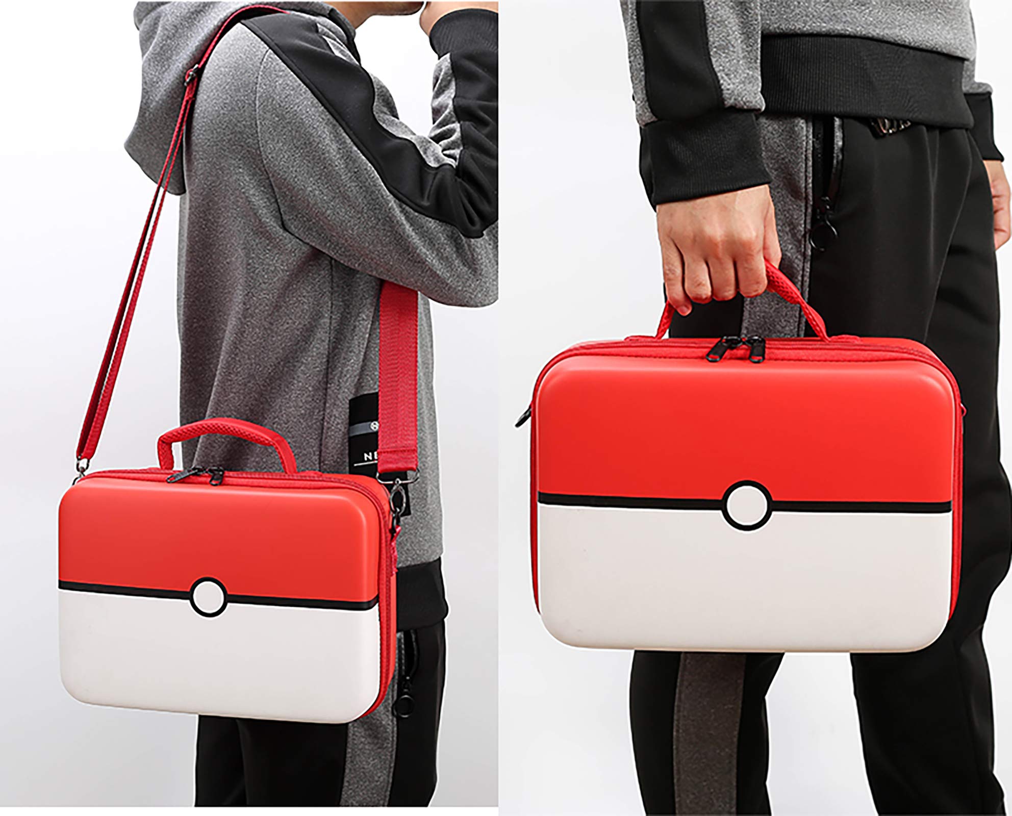 YUESUO Hard Shell Leather Travel case for Nintendo Switch, Carrying cases with shoulder strap & handle, fits pro controller &joy con grip, switch dock, etc.(Pokemon, Inner Black