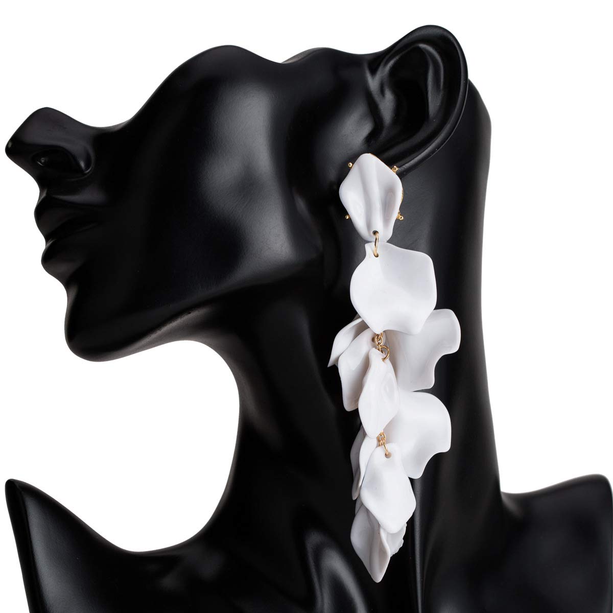 Vintage Long Acrylic Romantic Leaves Rose Petal Dangle Earrings Exaggerated Flower Drop Statement Floral Tassel Earrings for Women Jewelry-White