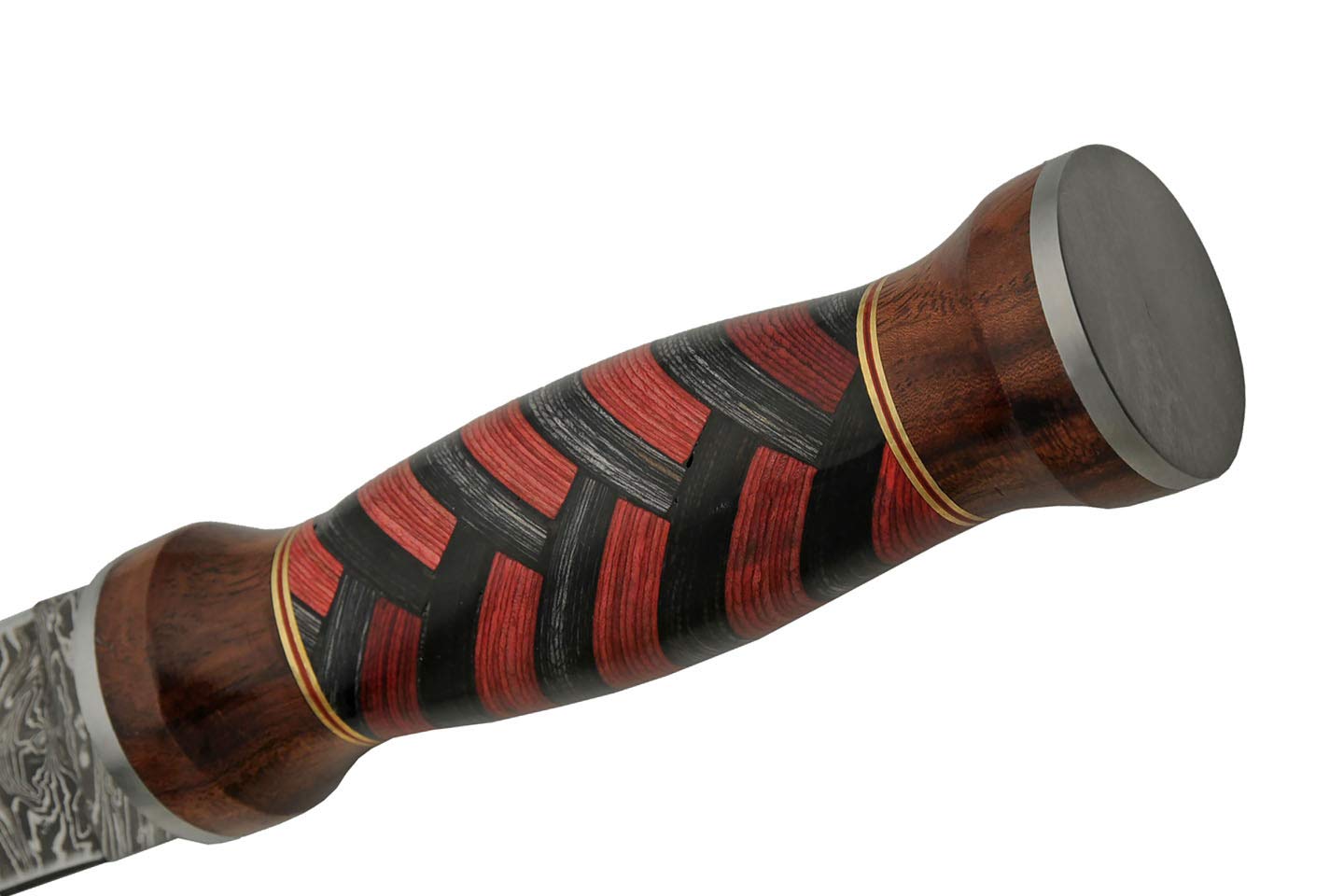 Szco Supplies 18.5" Red/Black Braided Wood Handle Damascus Steel Spear-Point Hunter's Knife