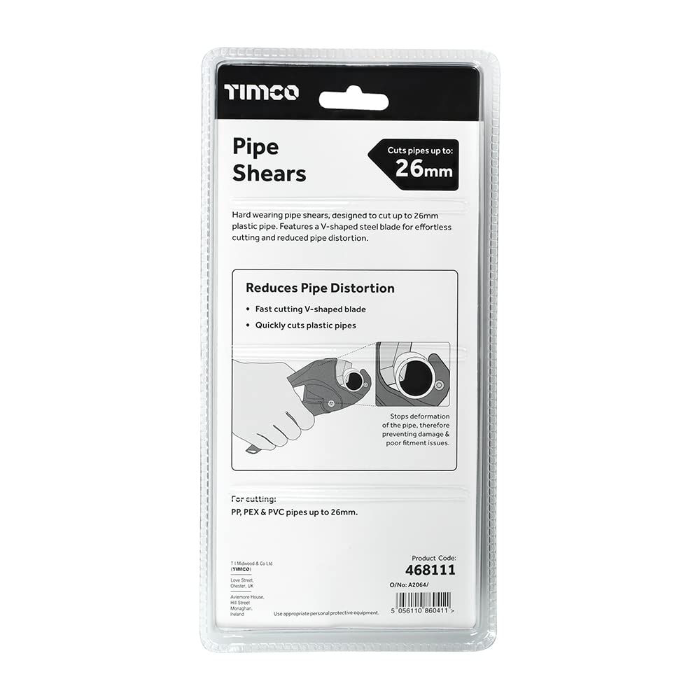 TIMCO Pipe Shears - Hard Wearing - Fast Cutting V-Shaped Blade - Excellent for Use on Plastic Pipe - 0-26mm