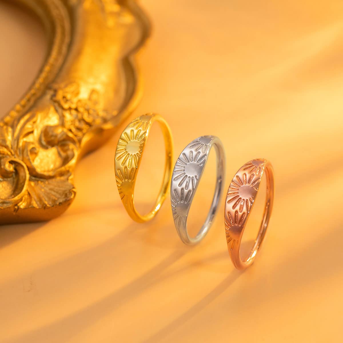 Ugaarsan Sunshine Phase Mini Ring You Are My Sunshine Simple Delicate Stacking Ring Details of Sun Statement Thumb Jewelry for Everyone-GD-08