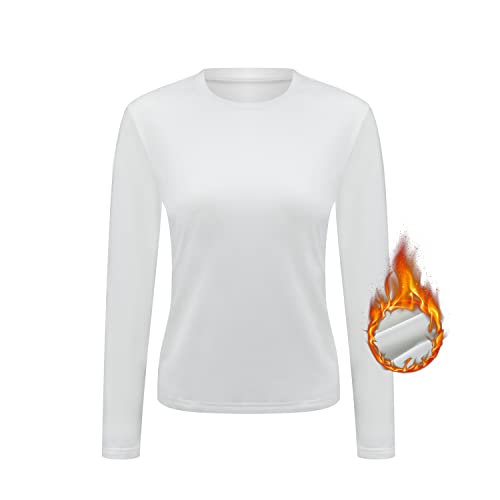 Womens Base Layer Thermal Tops Long Sleeve Tops Crew Neck Stretch Fitted Underscrubs Layer Tee Shirts Tops White-XXL