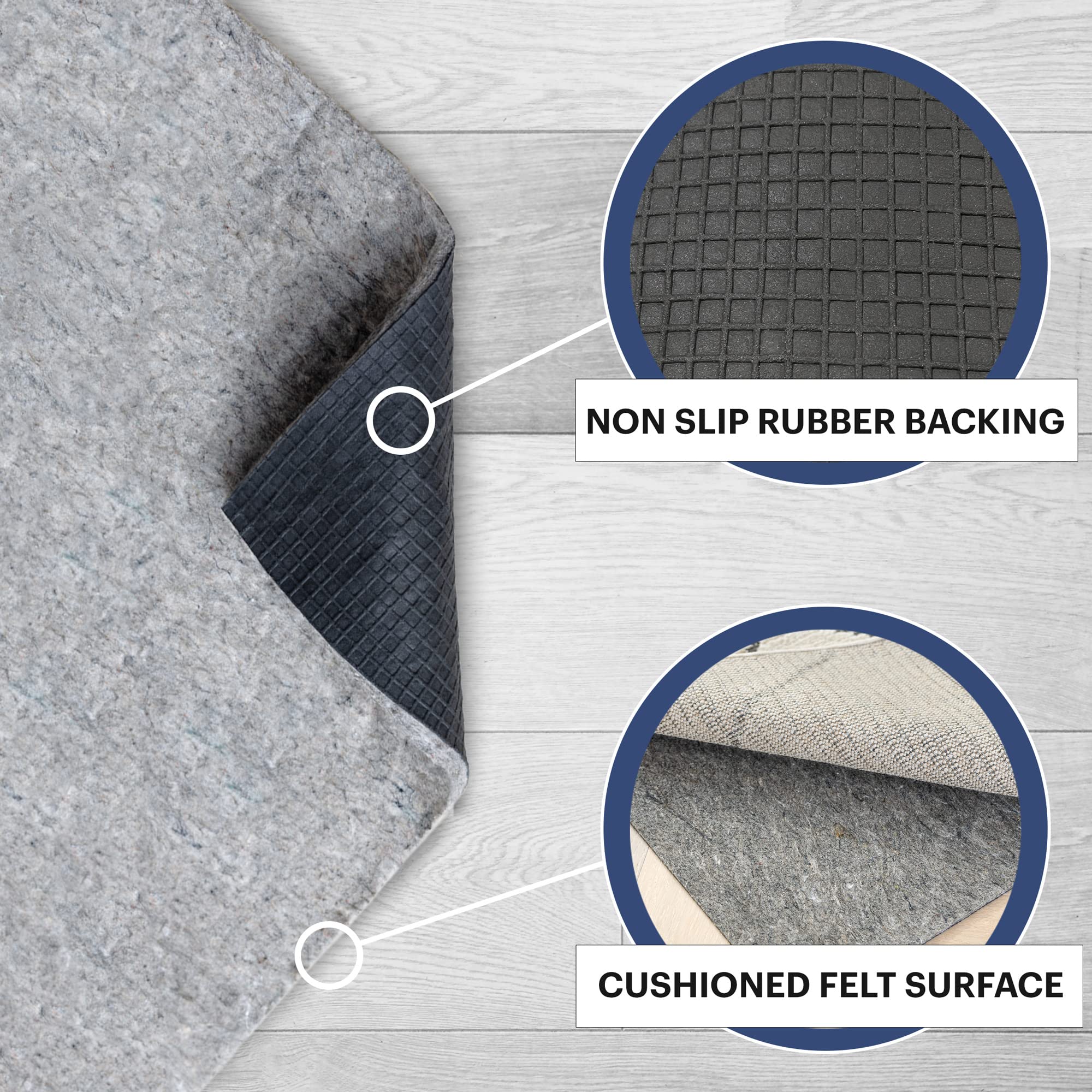 RUGPADUSA - Dual Surface - 8'x10' - 3/8" Thick - Felt + Rubber - Enhanced Non-Slip Rug Pad - Adds Comfort and Protection - for Hard Surface Floors
