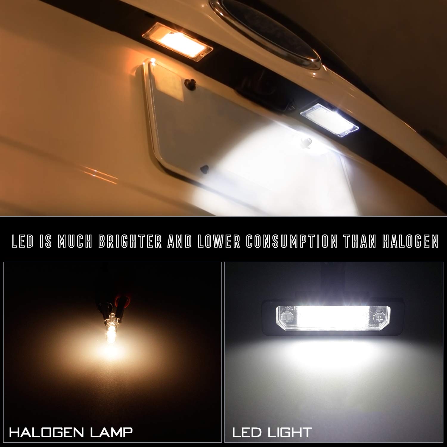 RUXIFEY LED License Plate Light Lamps Compatible with 2009 to 2019 Ford Flex, 2008 to 2011 Focus, 2006 to 2012 Fusion, 6000K White - Pack of 2