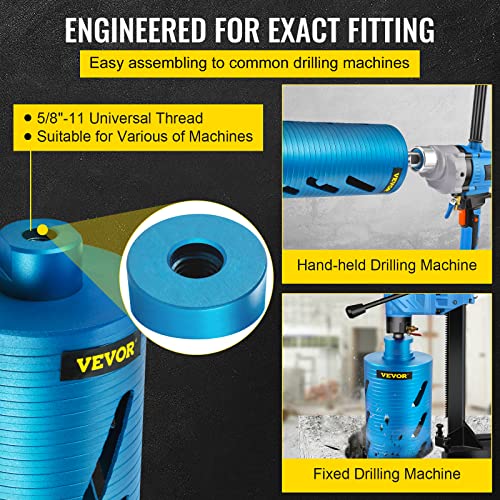 VEVOR Core Drill Bit, 4" /101.6 mm Diameter 5/8"-11 Shank Arbor with a Pilot Bit & 4.5" Blade, 9.5" /241.3mm Depth Diamond Dry Coring Bore Tool, Masonry Hole Saw Bits for Hard Concrete Brick and Block