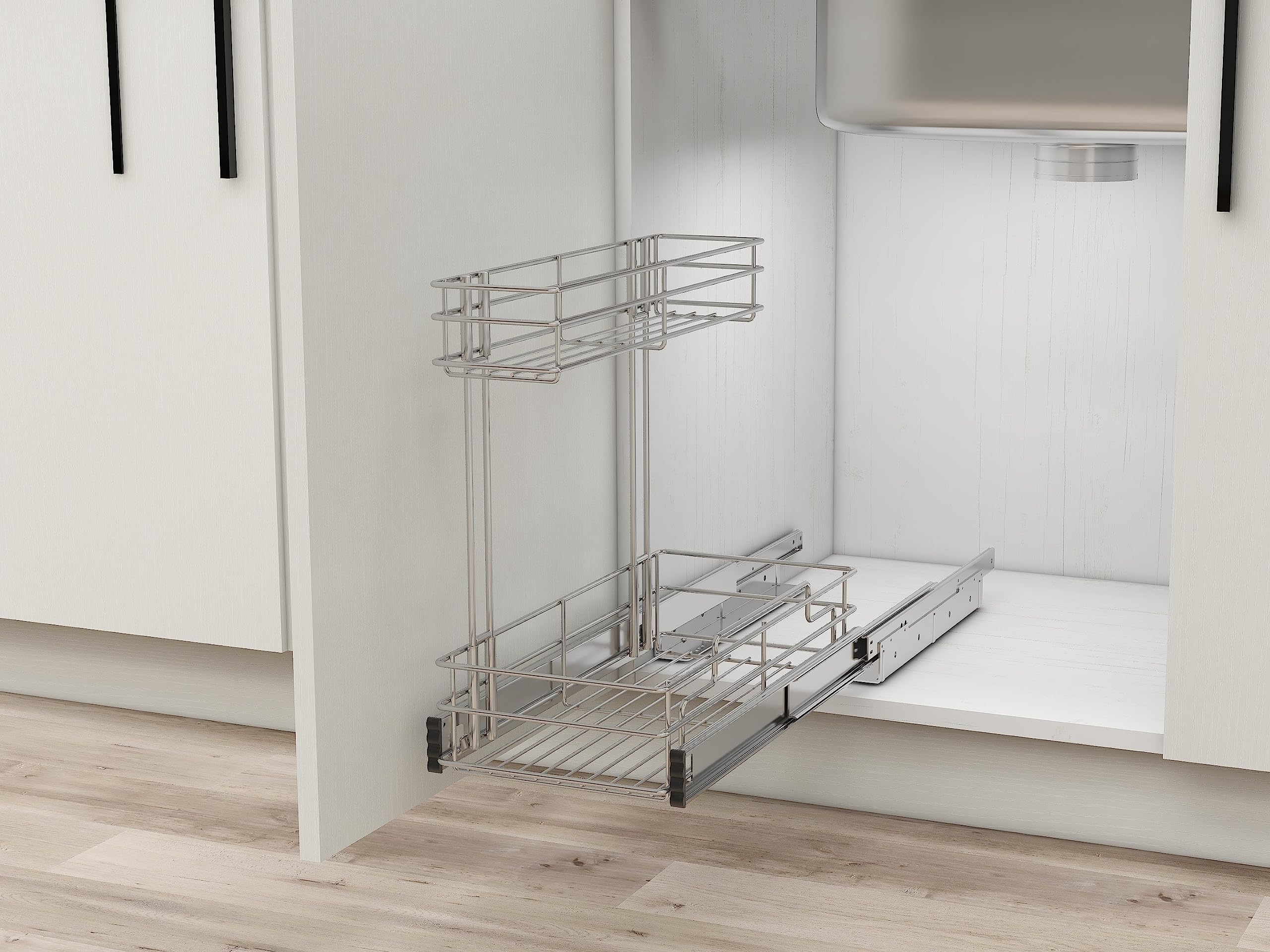 STORKING 2 Tier Under Sink Pull Out Cabinet Organizer Slide Wire Shelf Basket for Kitchen Base Cabinets 9" W 17" D 16" H (17D,2pcs)