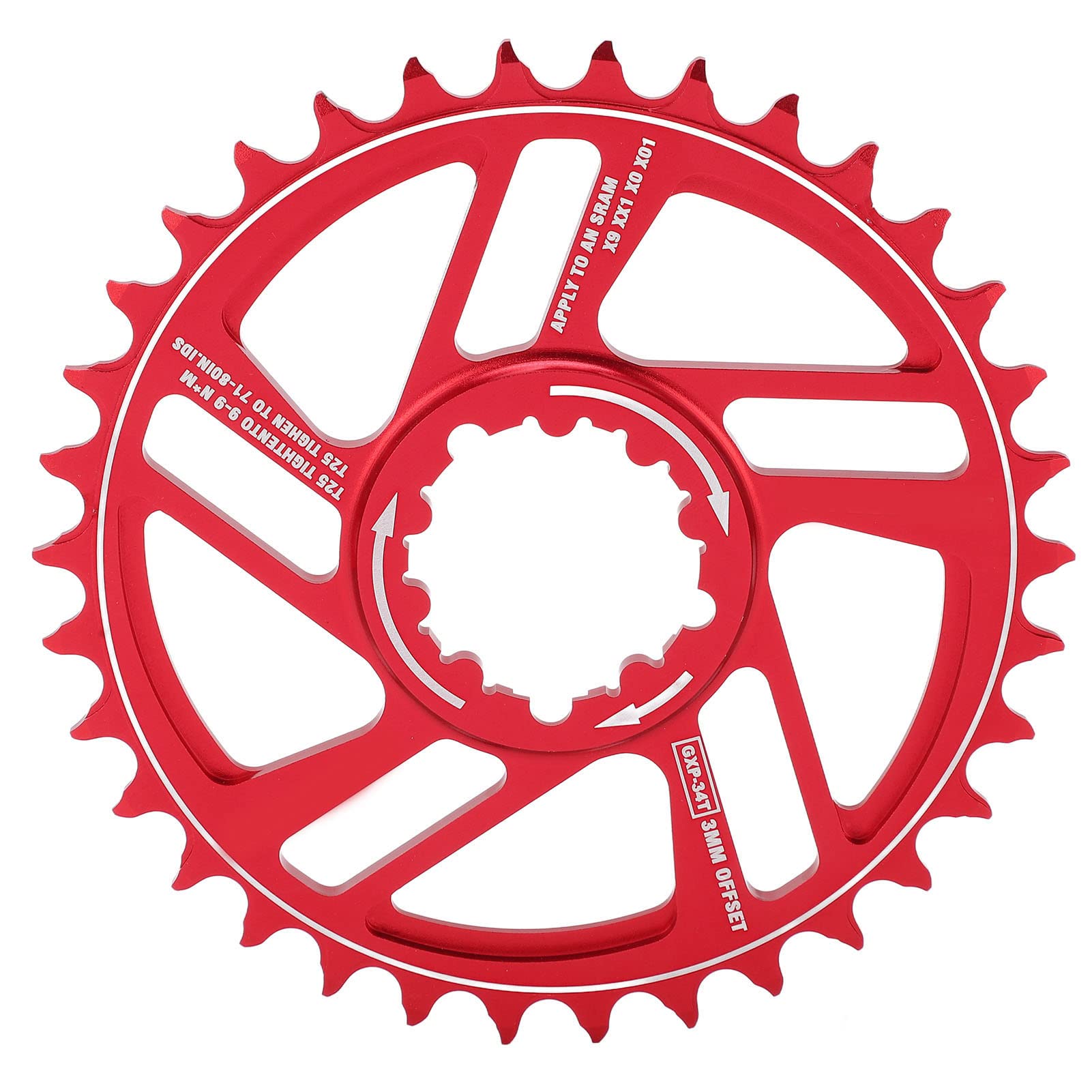 VGEBY Mountain Bike Chainring, 34T Oval Chainring Positive Negative Tooth 3mm Offset Fit for SRAM Direct Mount Chain Ring(red) Direct Mount Chainring