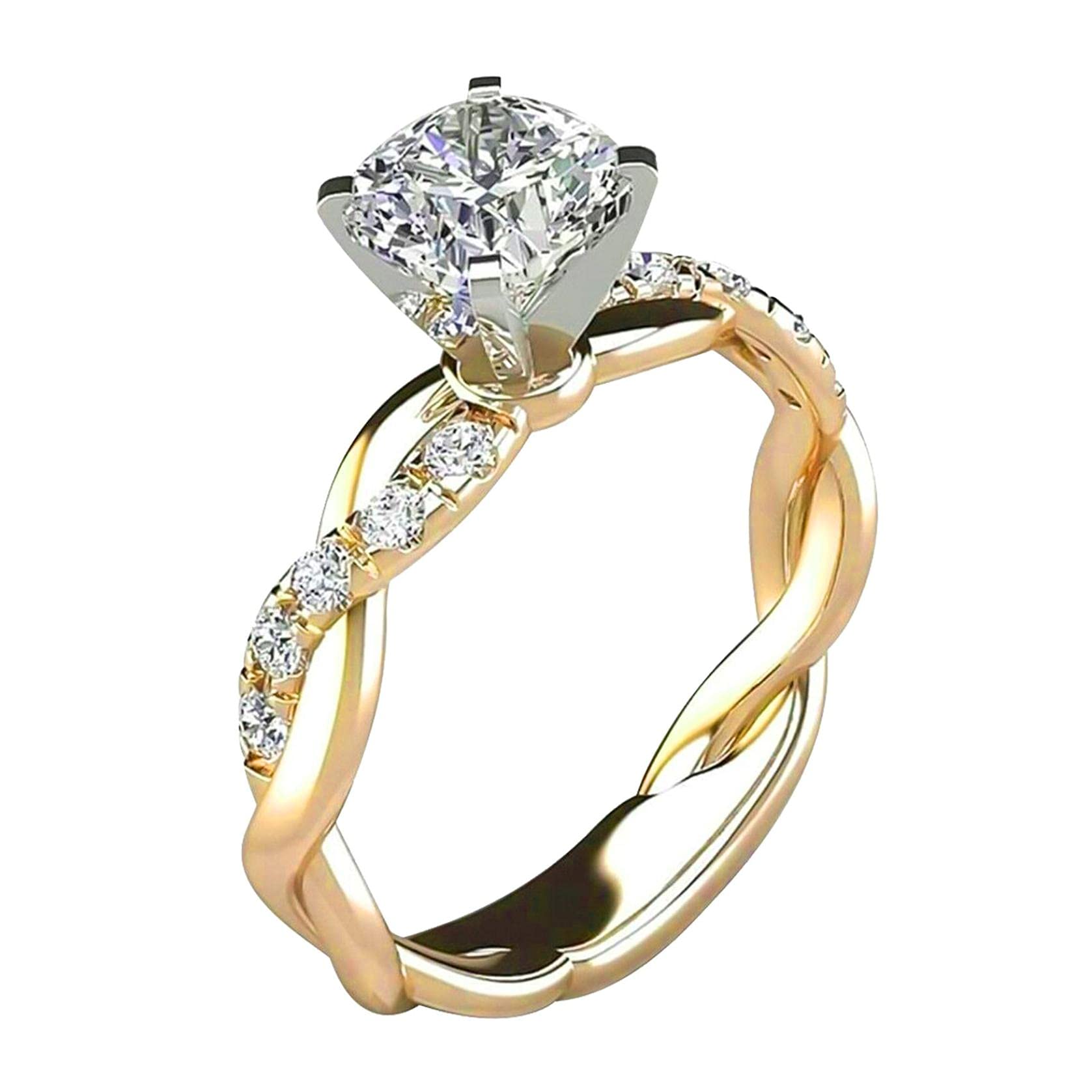 TT&Louis 2PC Ladies Luxury Diamond Ring Set, Bridal Wedding Jewelry Exquisite Zircon Ring (Gold, 8)
