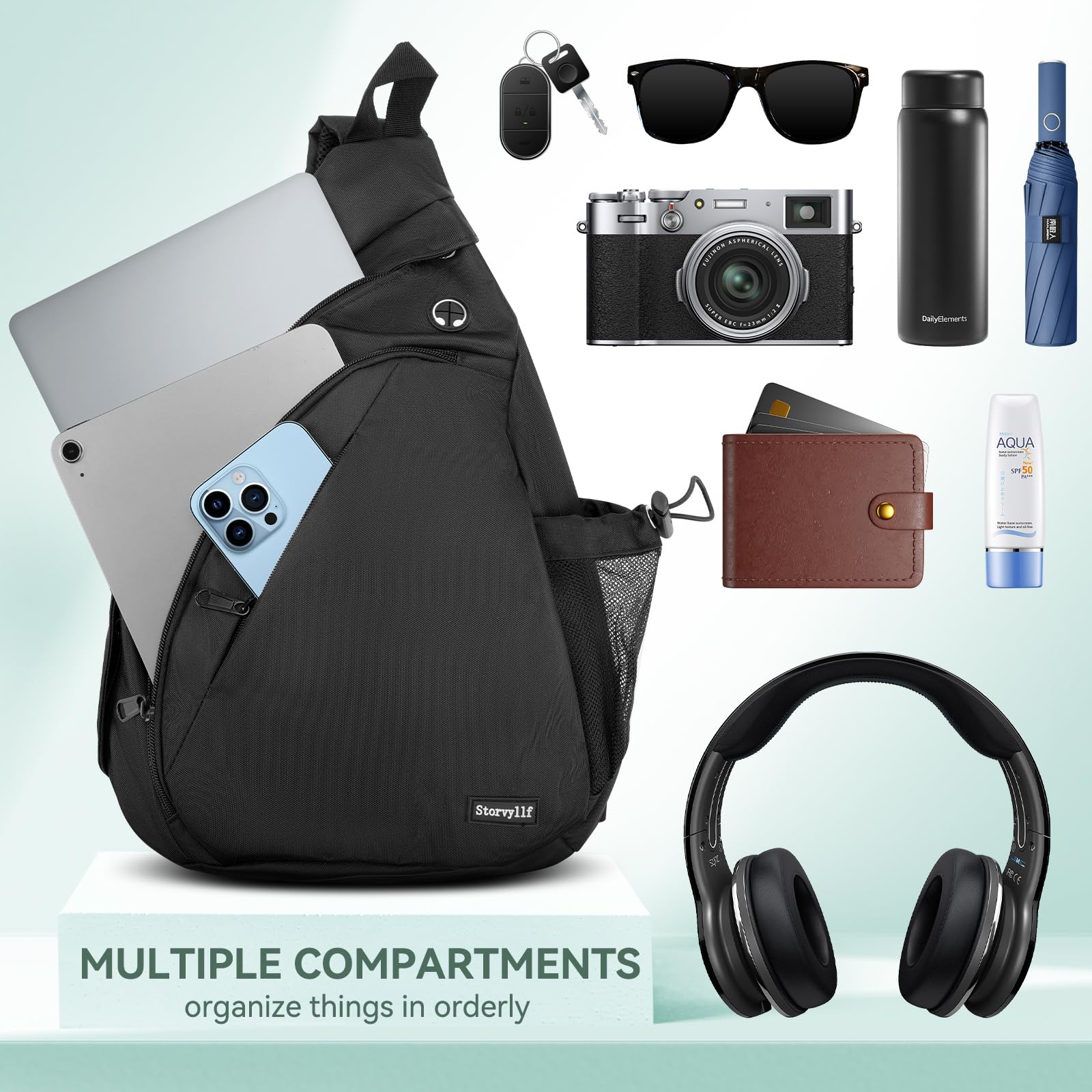 Storvyllf Sling Bag Crossbody Men,Large Laptop Sling Bag for Men with Phone Bag Crossbody Sling Backpack for Hiking Working