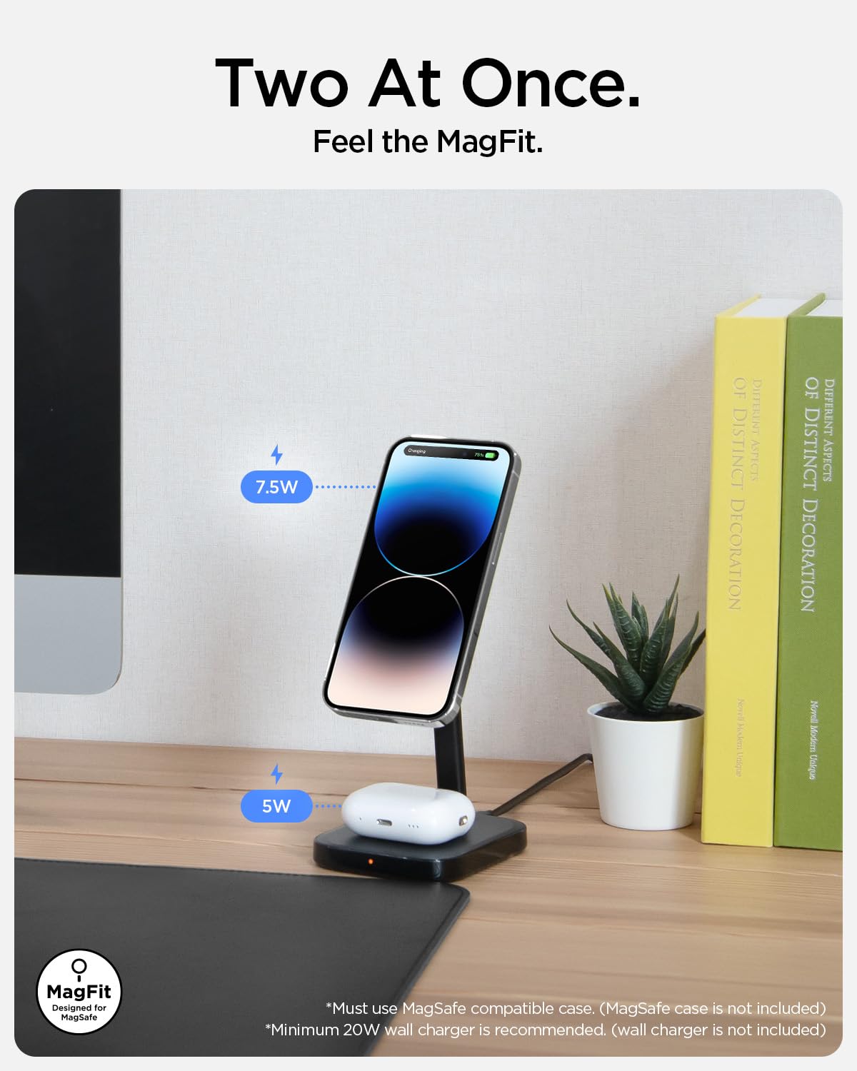 Spigen ArcField (MagFit) for MagSafe 2-in-1 Dual Magnetic Wireless Charging Stand Fast Wireless Charger for iPhone 15 Pro Max Plus 14 13 12 Pro Max Mini Airpods Pro 3 2 2nd gen -Adapter Not Included