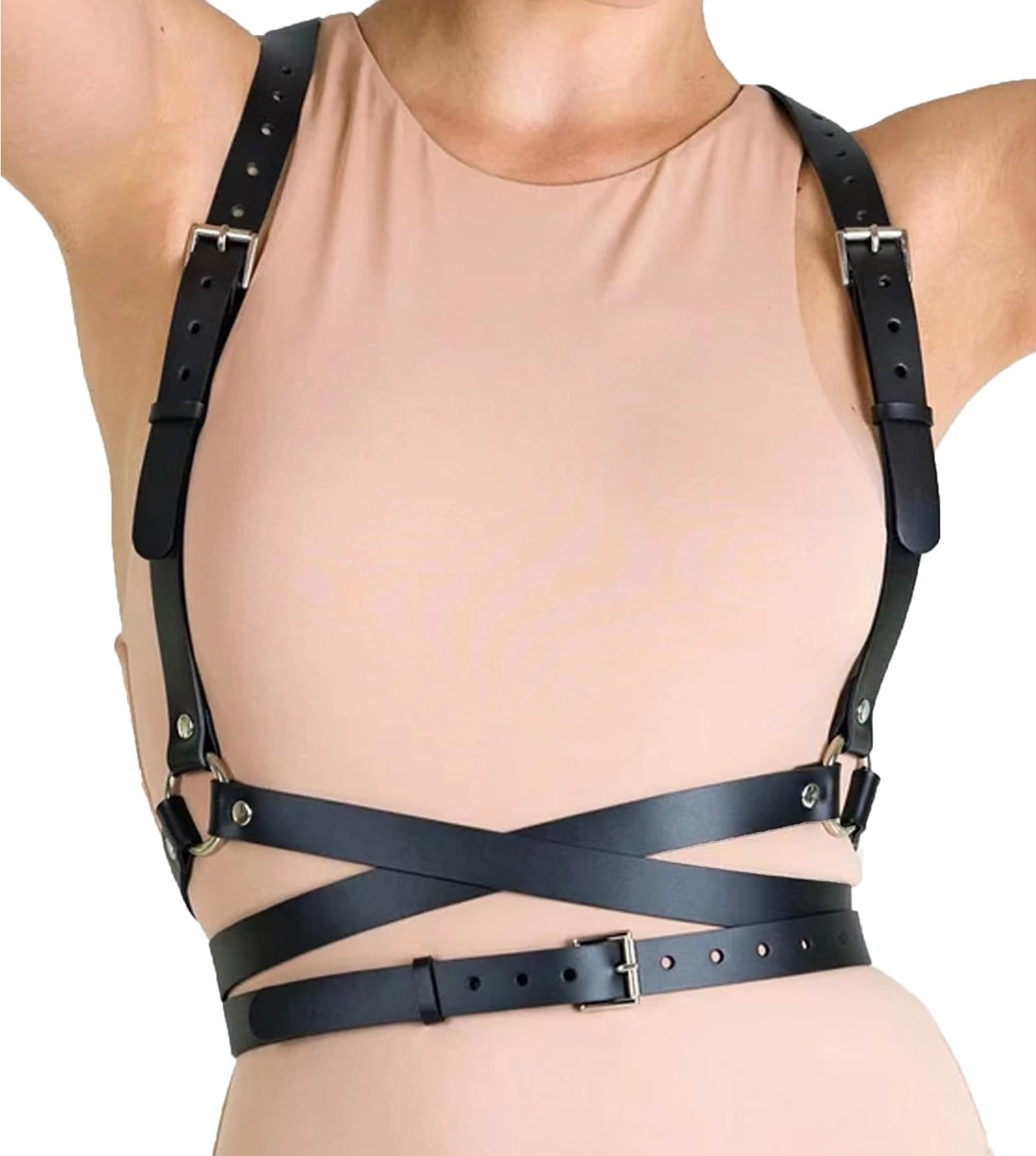 Widyany Punk Belt Black Pu Leather Belt, Harness Belt for Women Gothic Body Adjustable Waist Belts Rave Halloween Dresses Party Accessories
