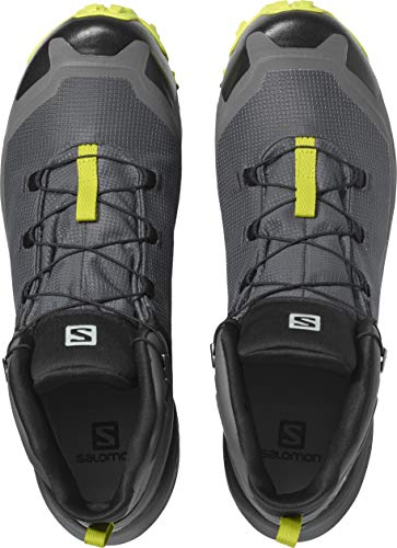Salomon Cross MID Gore-TEX Hiking Boots for Men, Magnet/Black/Lime Punch, 10