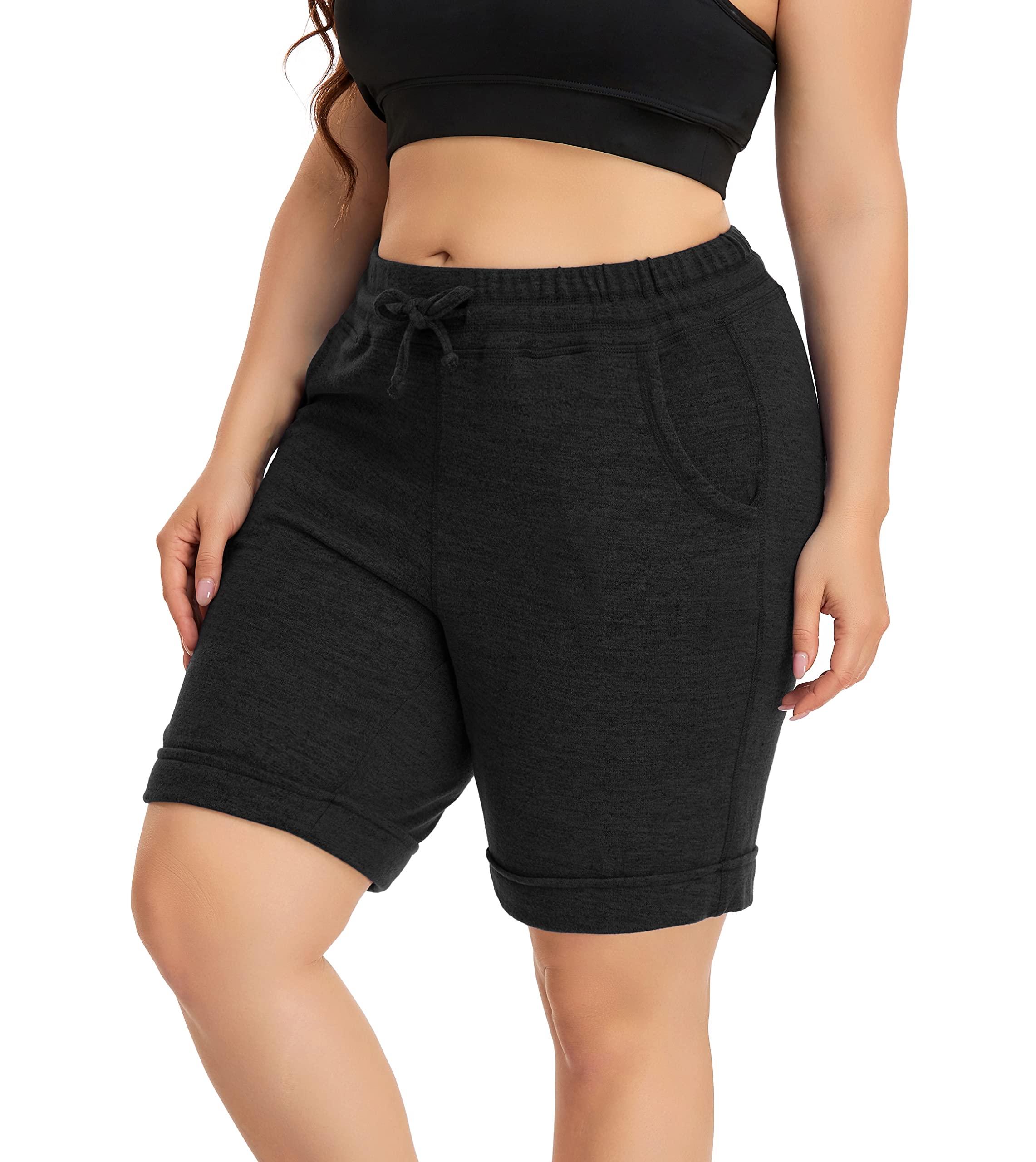 ZERDOCEAN Women's Plus Size 10" Casual Yoga Sports Shorts Lounge Pajama Walking Athletic Shorts with Pockets Black 4X