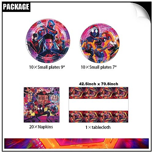 Spider Miles Birthday Party Supplies For Kids Include 20PCS Plates,20PCS Napkins And 1PC Table Cover Birthday Party Tableware