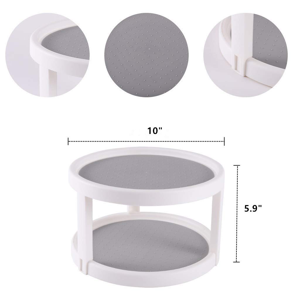 YCOCO 2 Tier Lazy Susan Turntable Cabinet Organizer,Non Skid Rotating Spice Rack,Kitchen Spice Organizer for Cabinets,for pantry,Bathroom,kitchen,White Set of 2