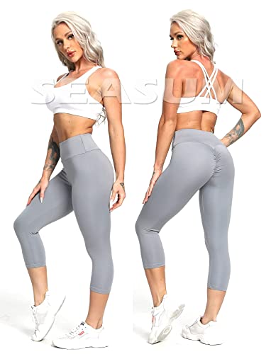 SEASUM Women Scrunch Butt Leggings High Waisted Ruched Yoga Pants Workout Butt Lifting S