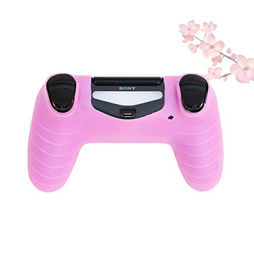 Sofunii 2pcs Skin for PS4 Controller, Anti-Slip Silicone Cover Shell Case with 8 Thumb Grip Caps, Compatible with PlaySation 4 Slim/Pro Controller DualShock 4 Wireless/Wired Gamepad (Pink)