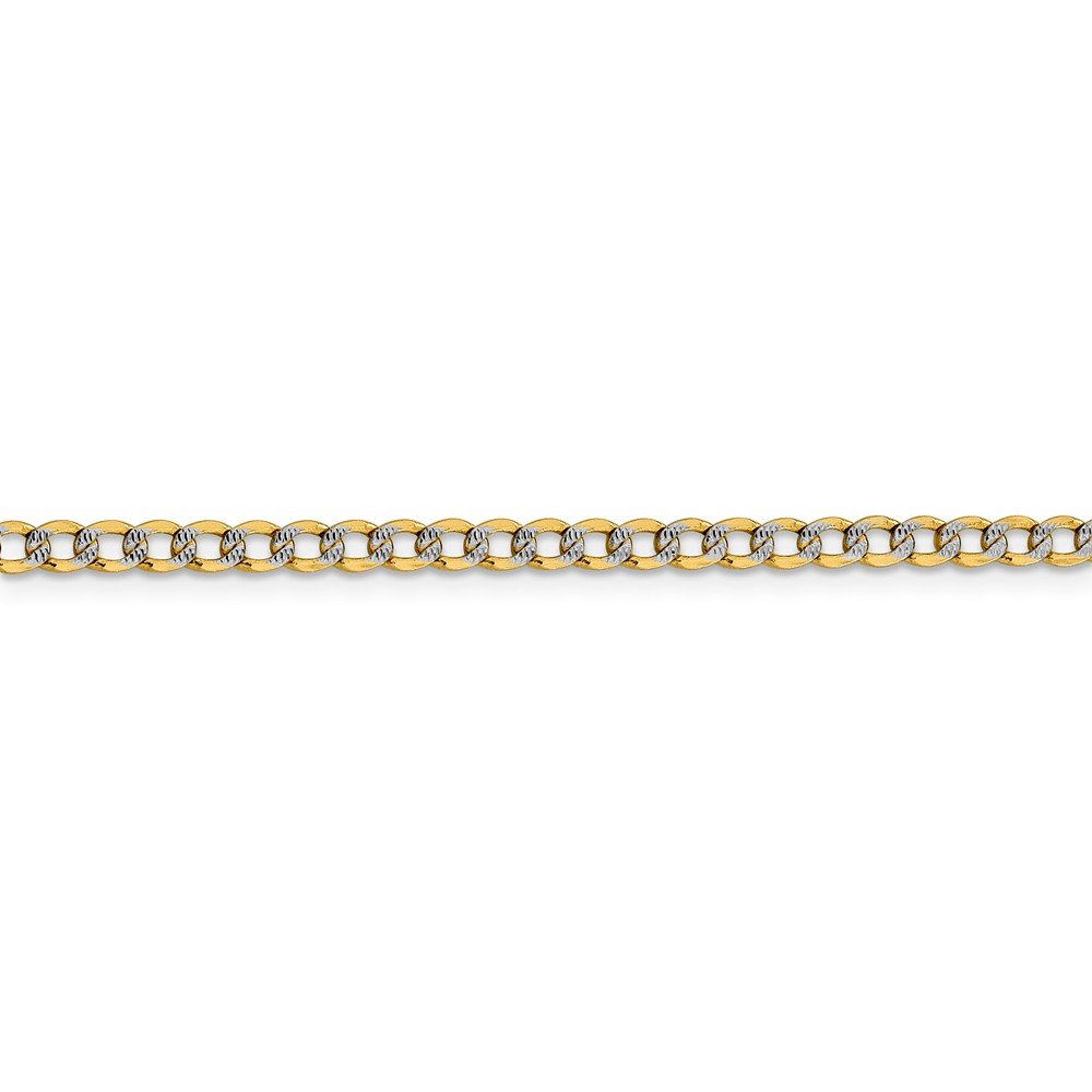 Sonia Jewels 14k White and Yellow Gold Two Toned 3.4mm Pave Curb Cuban Chain Necklace - with Secure Lobster Lock Clasp 20"