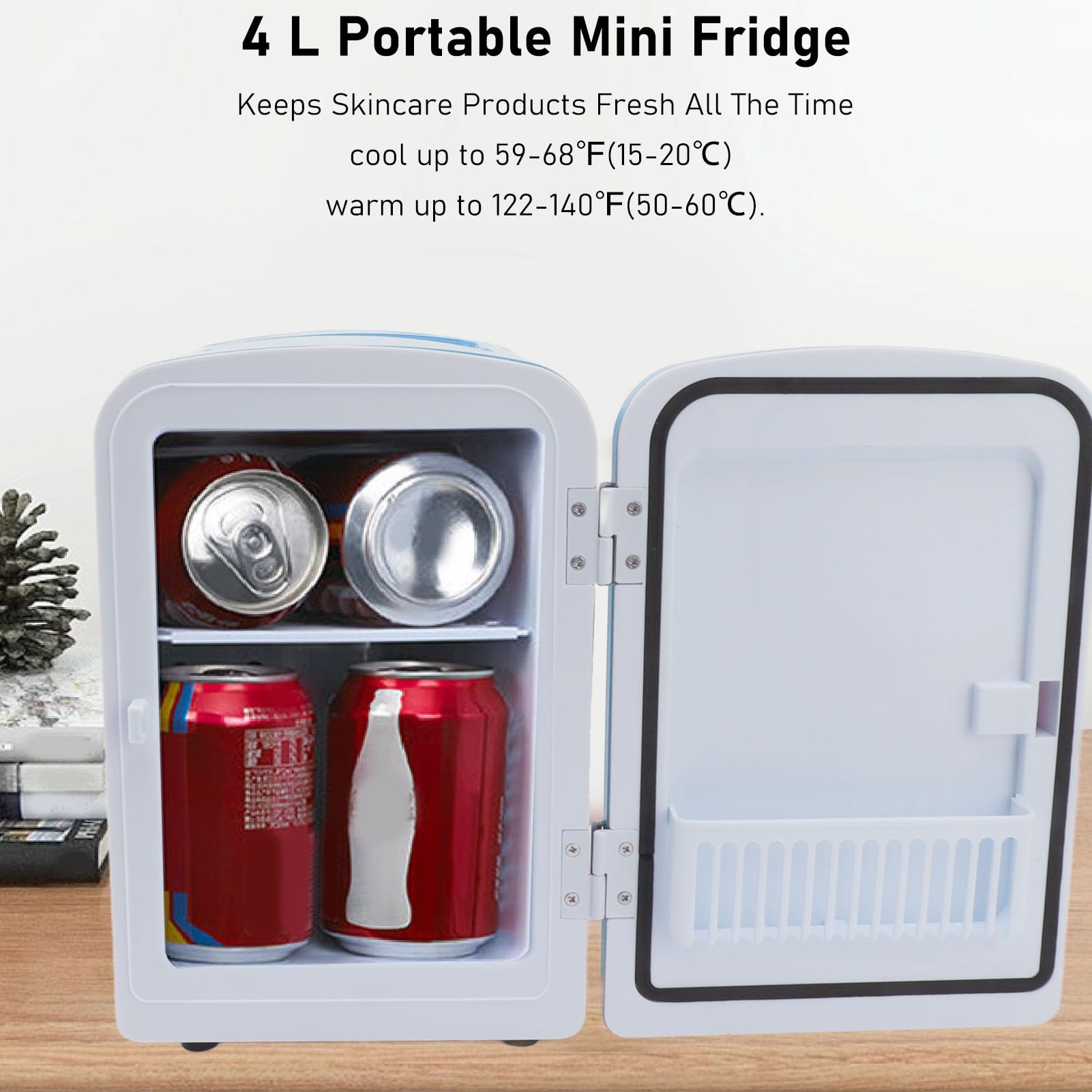 TARSHYRY Mini Fridge, 4L Portable Cooler Warmer Portable Thermoelectric Cooler and Warmer Refrigerators Personal Refrigerator Includes DC12V Car Plug for Makeup Skincare Beverage