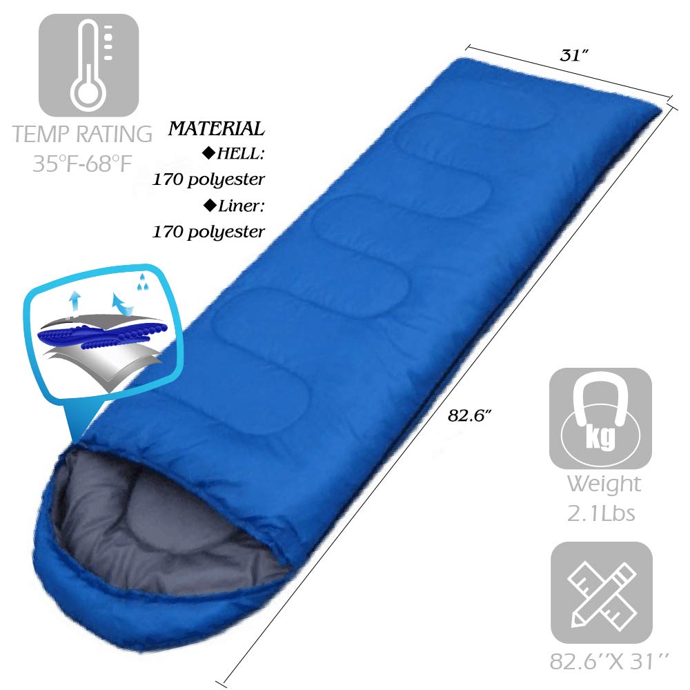 Sleeping Bag, Envelope Portable and Lightweight for 2-3Season Camping, Hiking, Traveling, Backpacking and Outdoor Activities