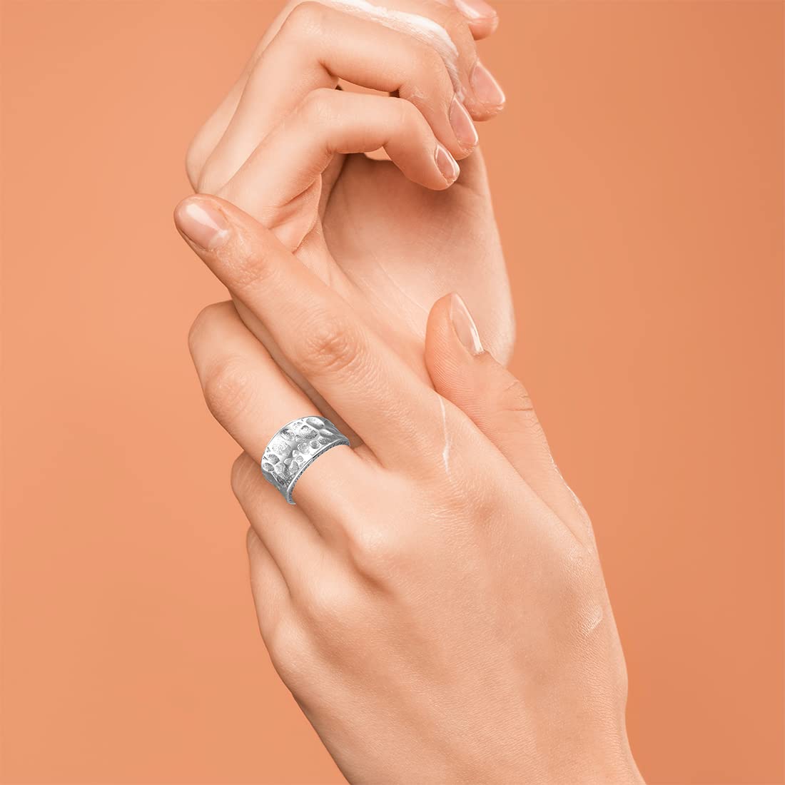 Womens Open Simple Irregular Geometric Chunky Wide Band Ring,Adjustable S925 Sterling Silver Full Finger Thumb Index Finger Statement Ring Jewelry for Women Girls (Ring_H, Adjustable)