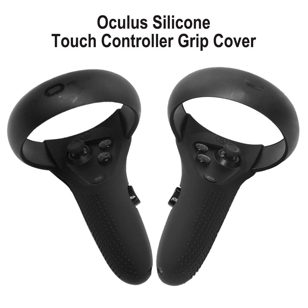 Touch Controller Grip Cover & Adjustable Knuckle Strap for Oculus Quest/Oculus Rift S Anti-Throw Wrist Straps Handle Protective Sleeve (Black)