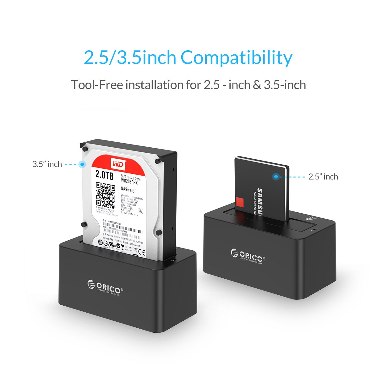 ORICO USB3.0 & eSATA to SATA External Hard Drive Docking Station for 2.5'' or 3.5'' HDD, SSD [8TB Support]