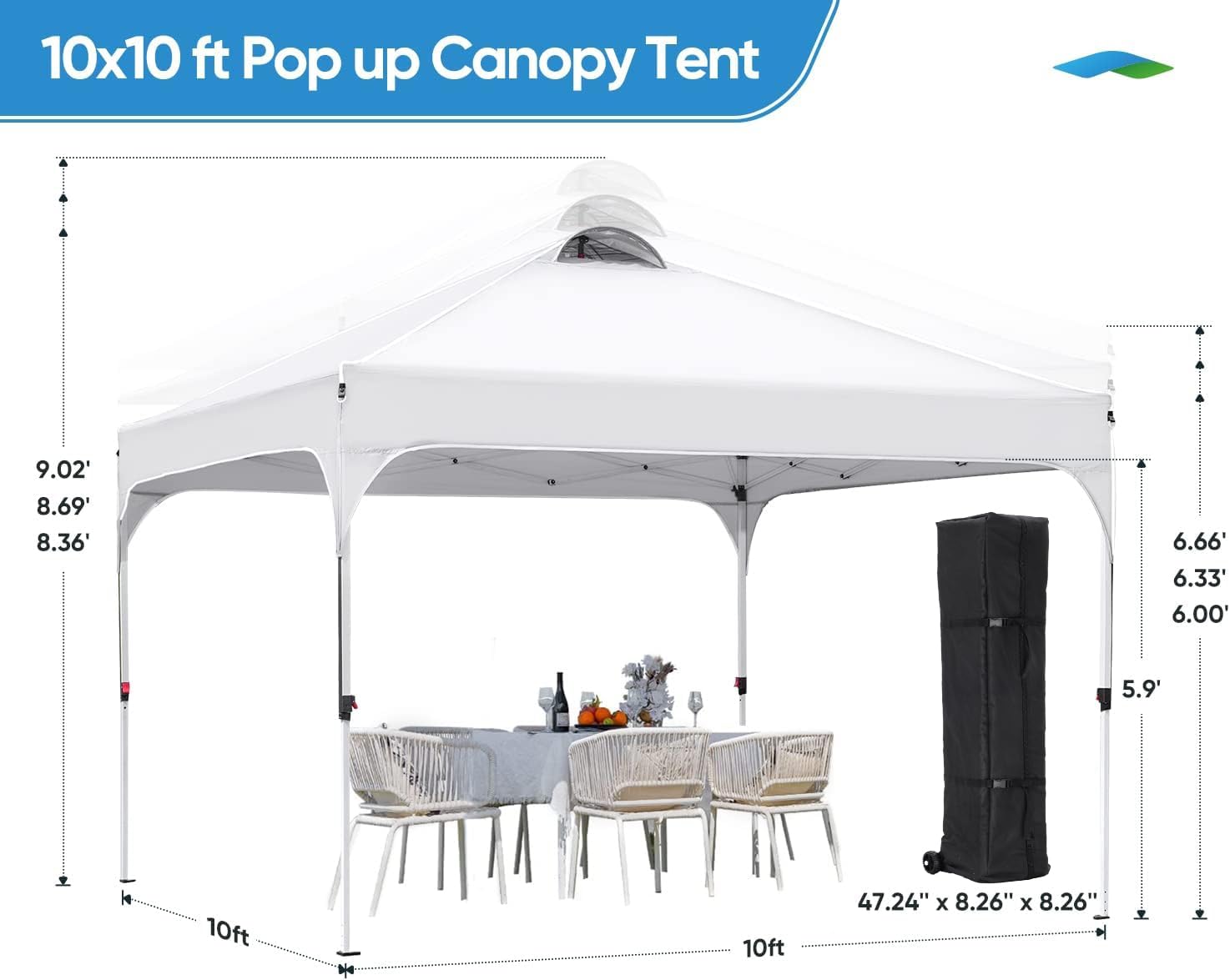 Quictent 10x10 Pop up Canopy Tent Easy One Person Set up, Portable Instant Shelter with Vent, Ez up Canopy with Reflective Top and Fluorescent Rope for Camping Backyard Patio-White