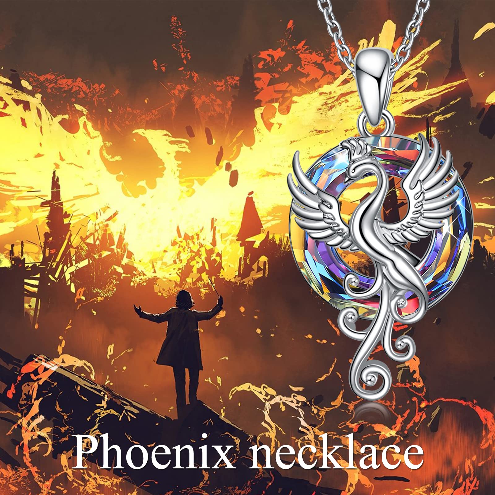 YAFEINI Phoenix Pendant Necklace 925 Sterling Silver Jewelry Gifts for Women Mom (Volcanic crystal)