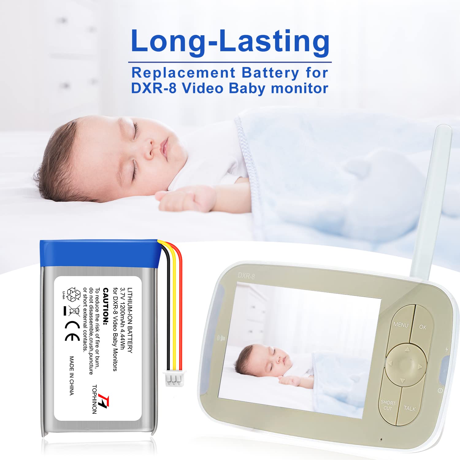 Tophinon Replacement Battery for Infant Optics DXR-8 Baby Monitor Battery Sp 803048,3.7V 1200mAh Lithium-ion Rechargeable