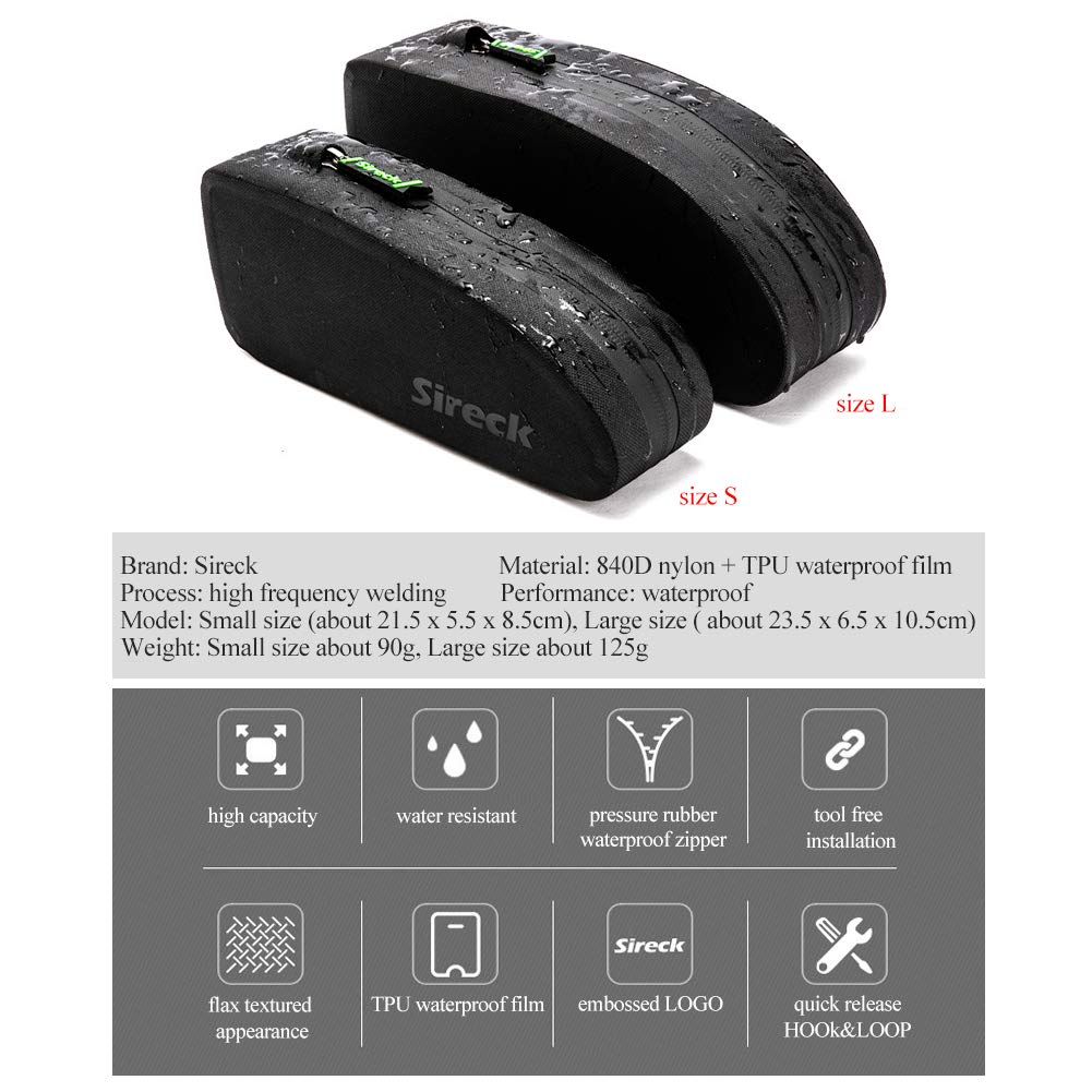 Sireck Bike Bag Waterproof Front Top Tube Bicycle Frame Bag Cycling Phone Bag Pannier Pouch Riding Accessories (L)