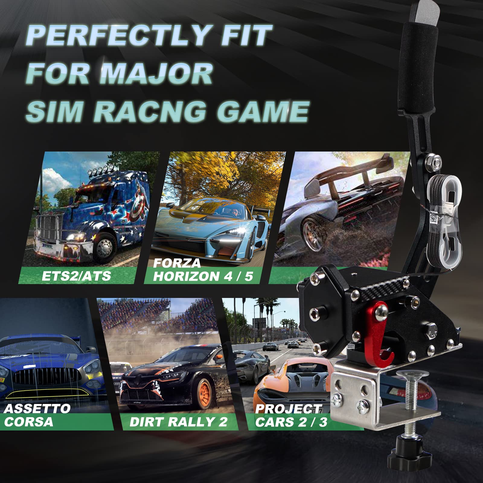 YESHMA 64 Bit Upgrade 2-in-1 USB Handbrake Only for G29 Compatible With PS4 + PC Computer System Professional Gaming Peripherals for Racing Games with Non-Contact Plus Hall Sensor.With Clamp
