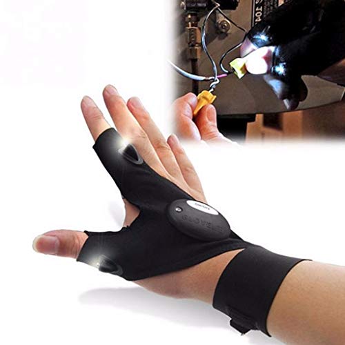 Zerlibeaful Night Fishing Glove with LED Light Tools Outdoor Gear Ice Soft Plastics (Black, One Size)