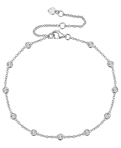 Tirafina Diamond Bezel Bracelet, Adjustable Cable Chain, 11 Round Bezel Diamonds, 6.5ββ/7.5ββ/8.5ββ Chain Length, 14K Rose Gold-plated Sterling Silver/14K Gold-plated Sterling Silver/Sterling Silver