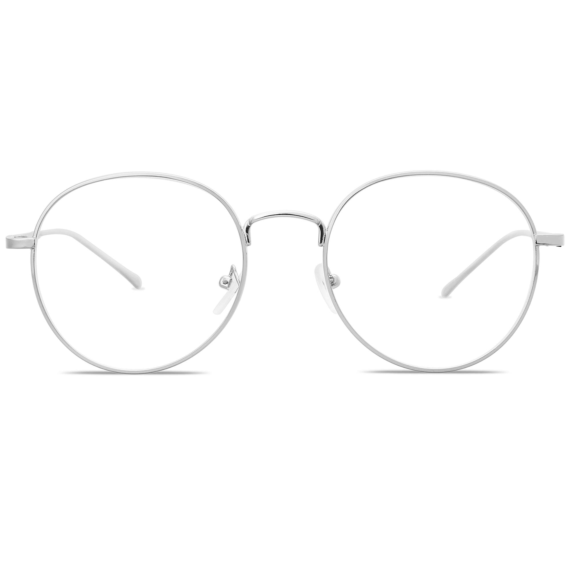SOJOS Retro Round Anti Blue Ray Light Blocking Computer Game Glasses Eyeglasses GLORY SJ5039 with Silver Frame/Anti-Blue Light Lens