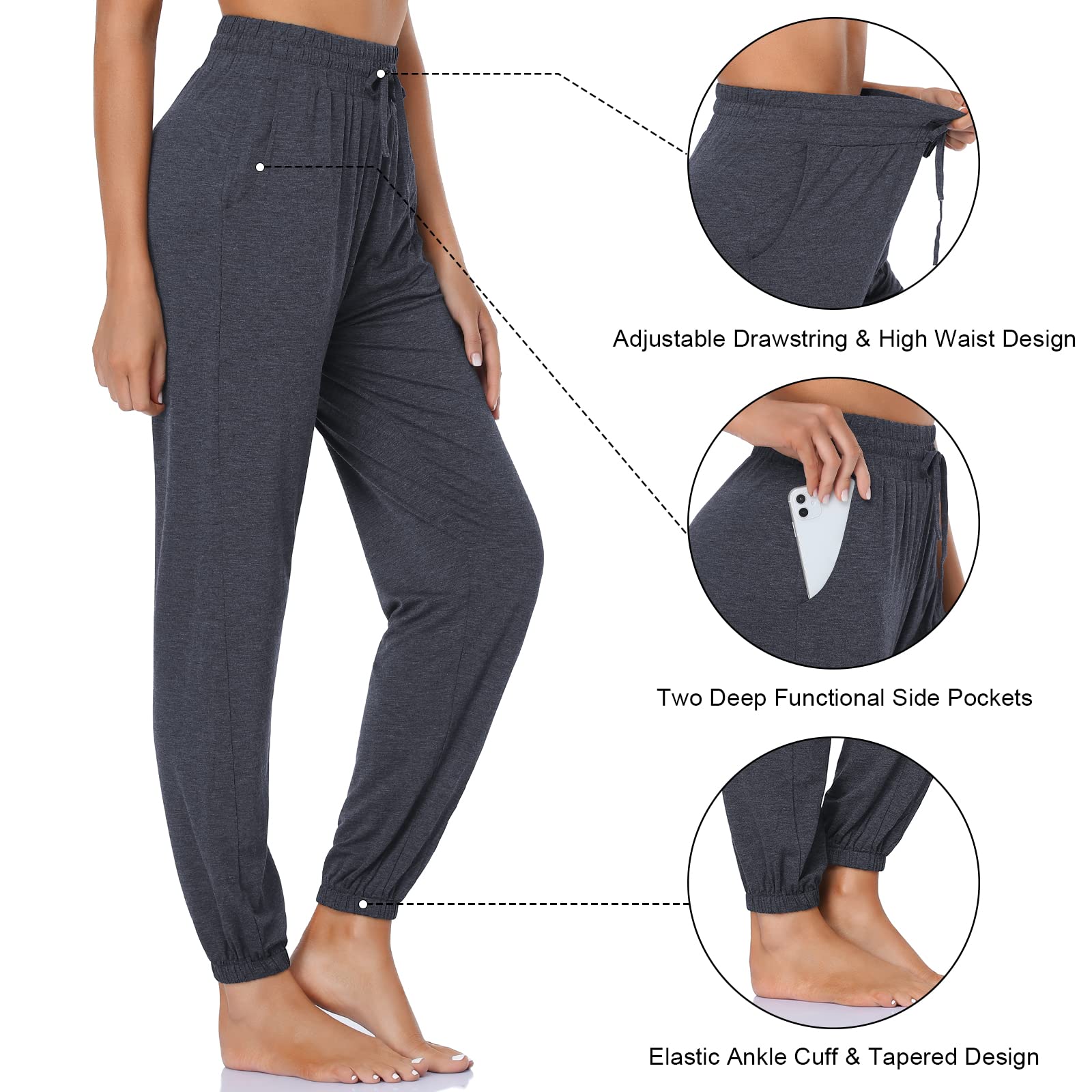 Women's High Waisted Yoga Sweatpants Athletic Casual Pants Soft Lightweight Joggers Comfy Lounge Drawstring Workout Ladies Sweat Pants S Grey