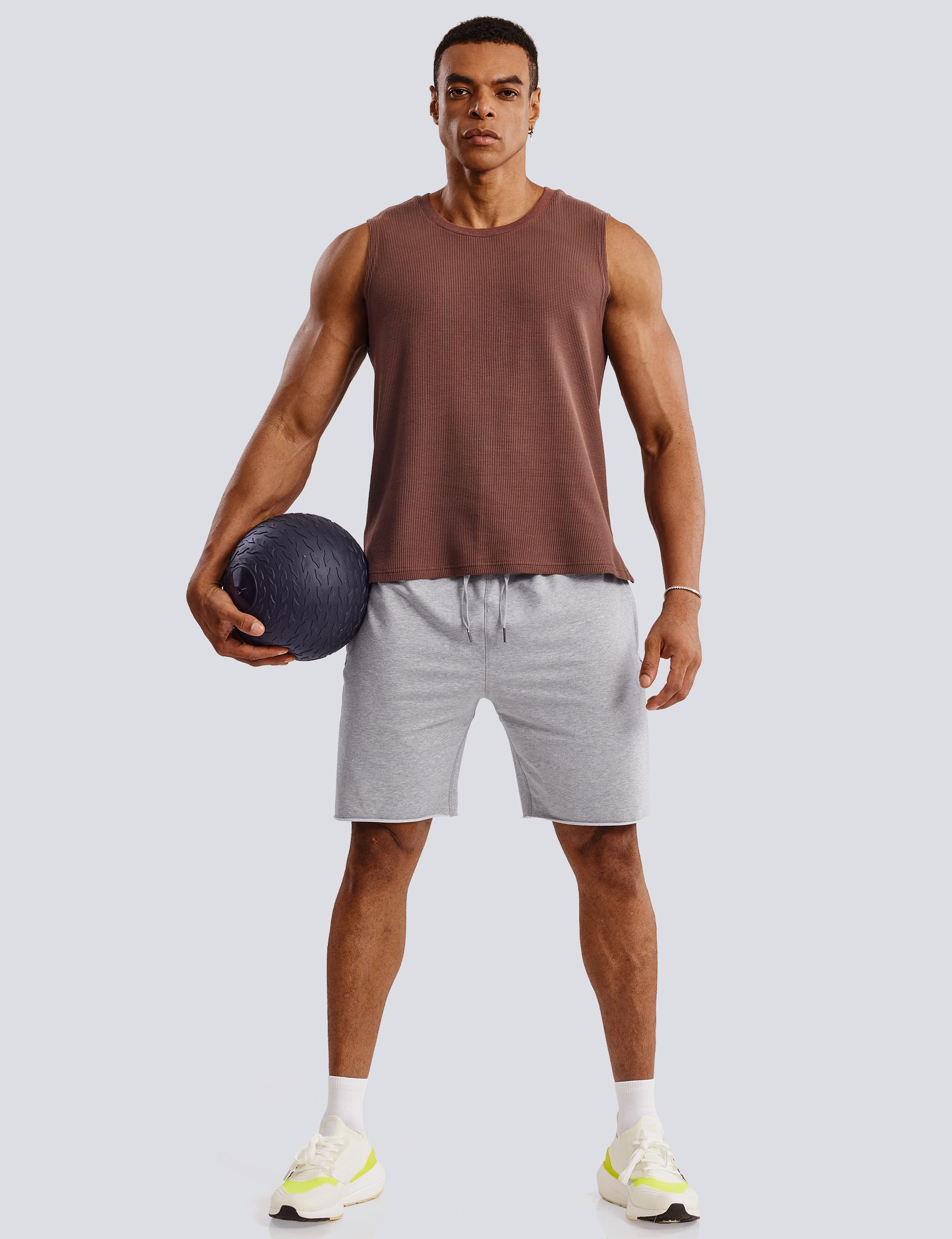 Ouber Men's 7'' Gym Workout Sweat Shorts Bodybuilding Running Training Jogging Shorts Grey,L