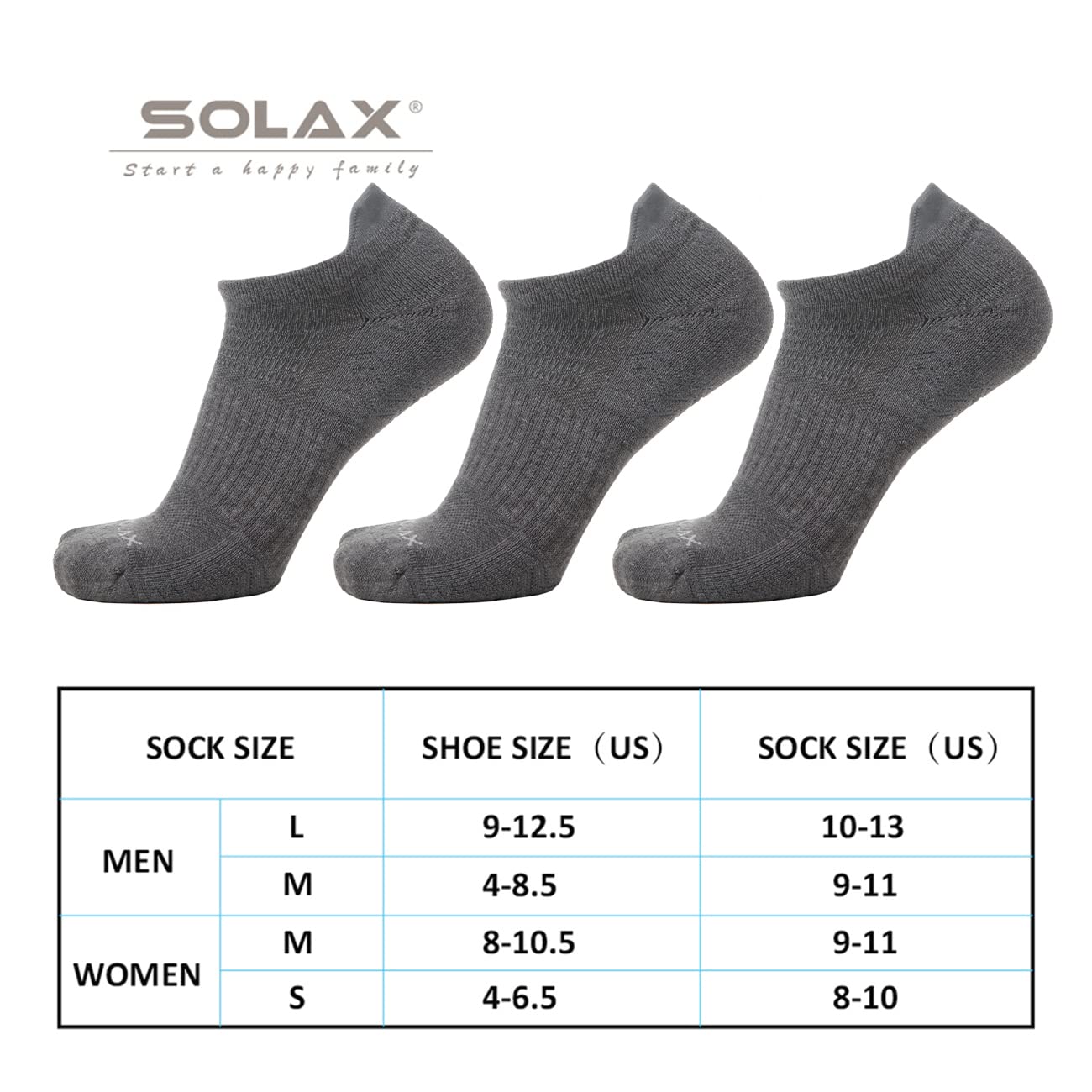 SOLAX Mens Coolmax Cotton Athletic Sport Ankle Quarter Hiking & Running Socks 3 Pairs