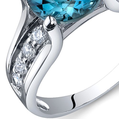 PEORA London Blue Topaz Cathedral Solitaire Ring for Women 925 Sterling Silver, Natural Gemstone Birthstone, 2.25 Carats Round Shape 8mm, Size 8