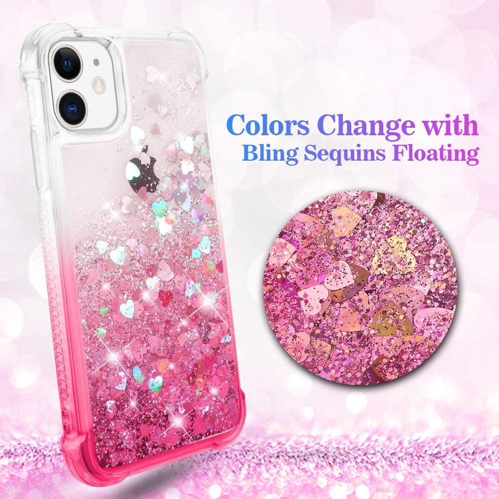 Ruky iPhone 11 Case, iPhone 11 Glitter Case, Gradient Quicksand Series Glitter Flowing Liquid Floating Soft TPU Bumper Cushion Girls Women Phone Case for iPhone 11 6.1 inches 2019 (Gradient Pink)