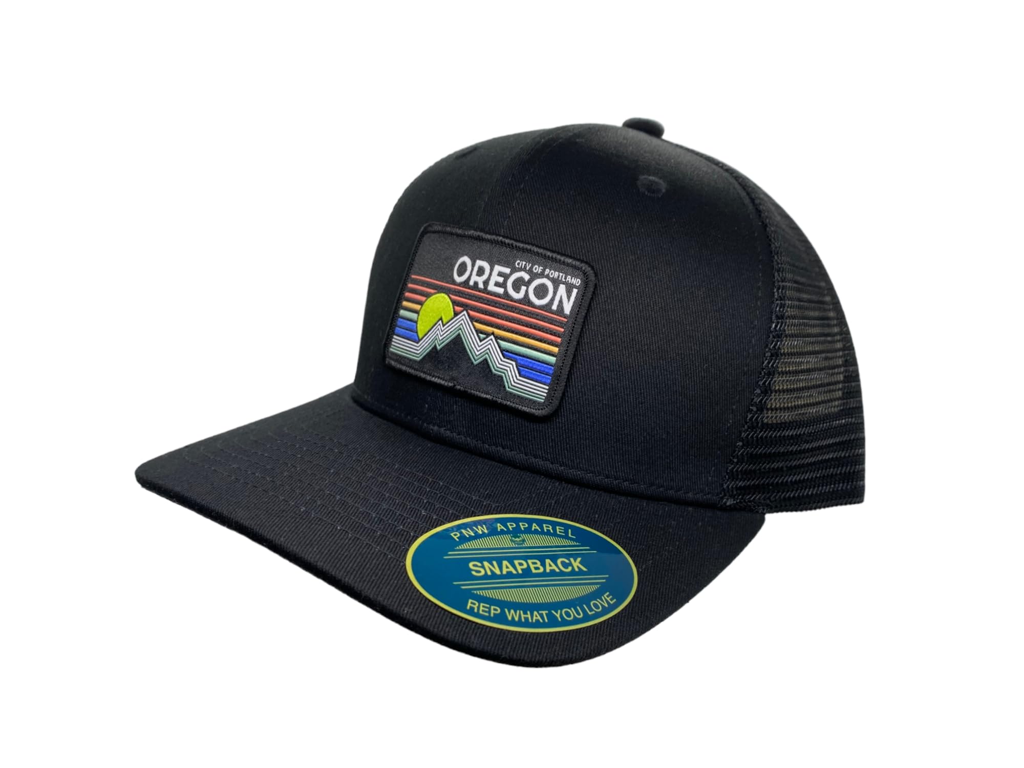 Trucker Hat - Oregon Cap with Vintage Syle Patch (Black/Black)